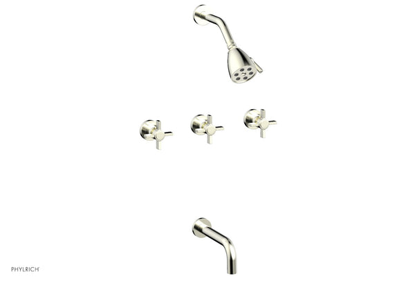 BASIC Three Handle Tub and Shower Set 7 1/2" Spout - Blade Cross Handl ...